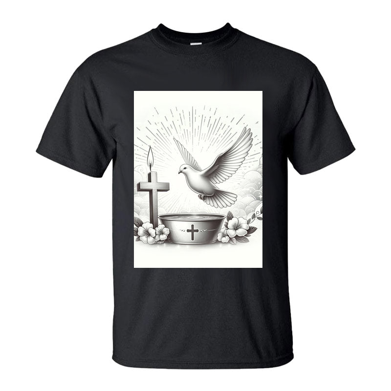 T-Shirt Religieux Baptême Colombe Symbole Croix Chrétiennes | Croix Chrétiennes